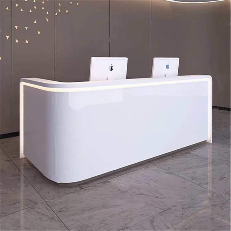Modern Design L Shape Hotel White Reception Counter Front Desk with LE ...